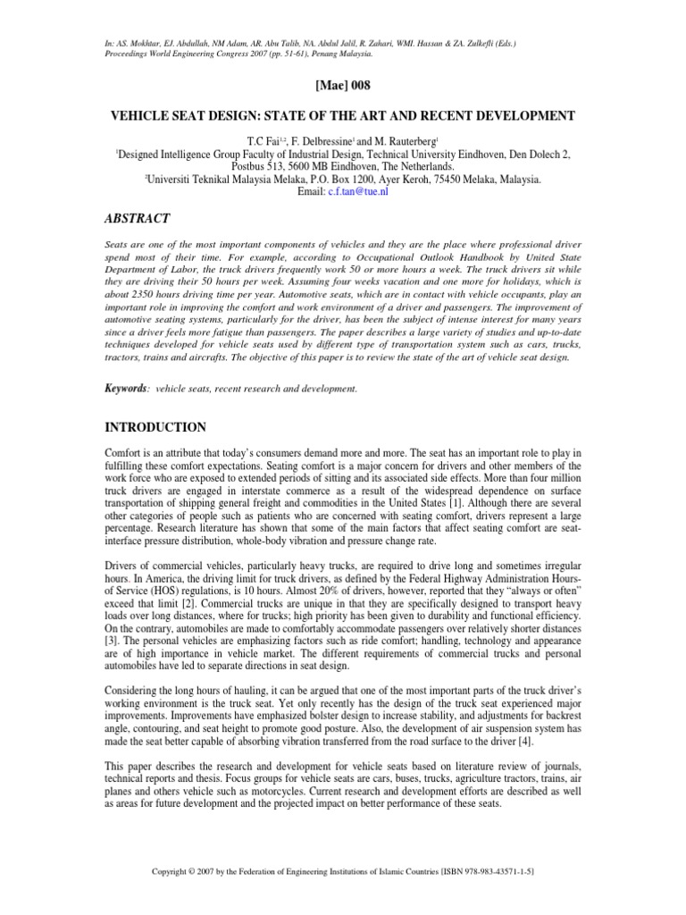 Vehicle Seat Design State of The Art and | PDF | Simulation | Human ... Vehicle Seat Design State of The Art and | PDF | Simulation | Human ...