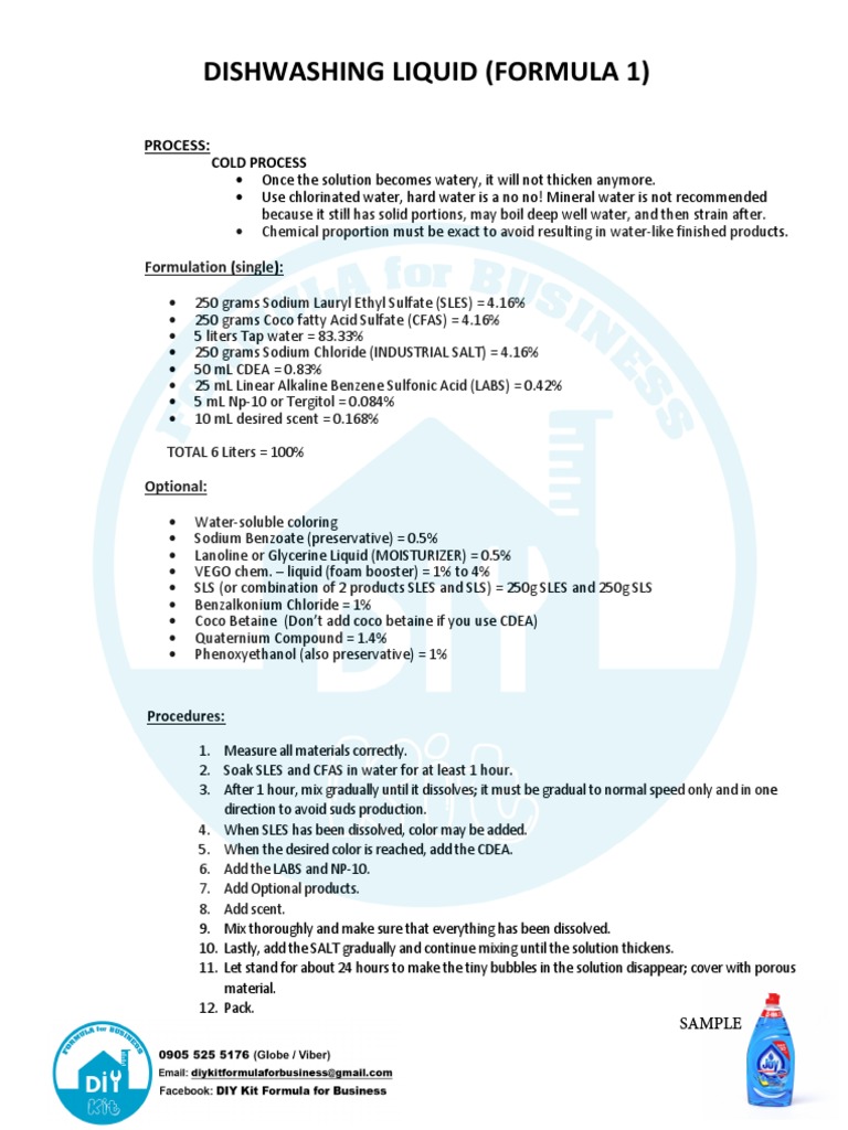 Dishwashing Liquid (Formula 1) | PDF
