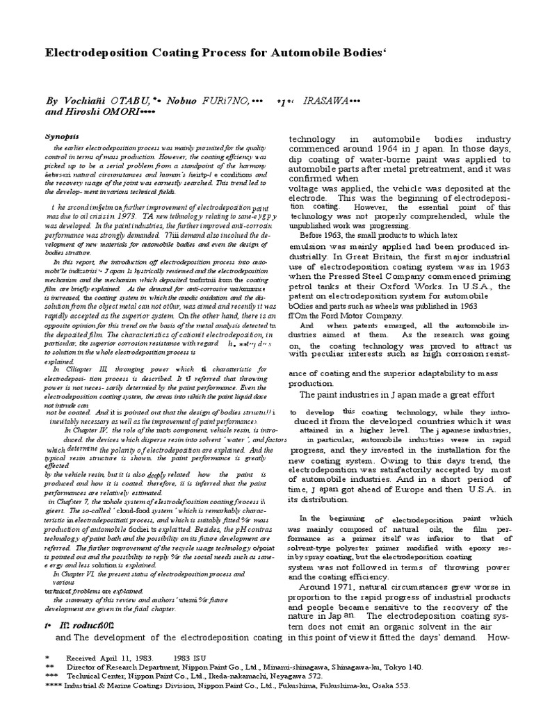 Electrodeposition Coating Process For Automobile Bodies | PDF ...