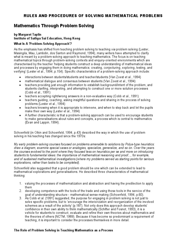 Rules And Procedures Of Solving Mathematical Problems Pdf National Council Of Teachers Of 