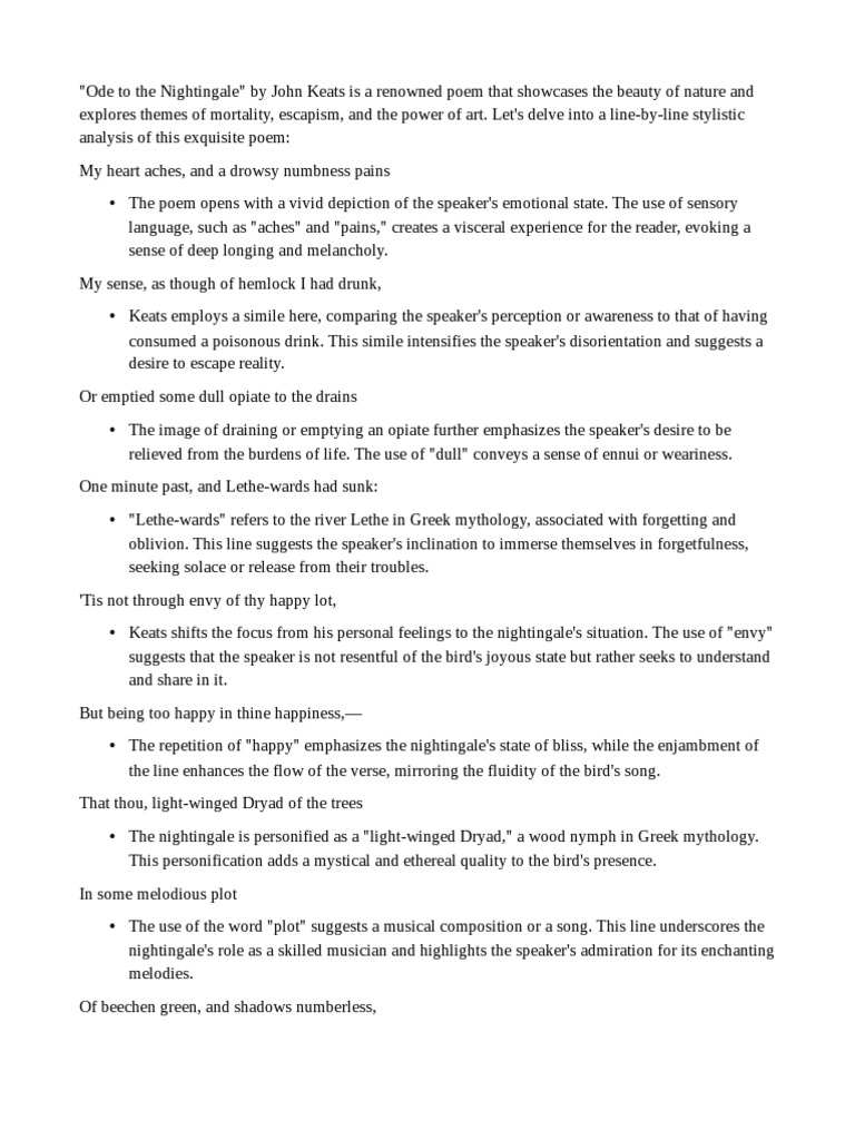 Analysis of Ode To Nightingale | PDF