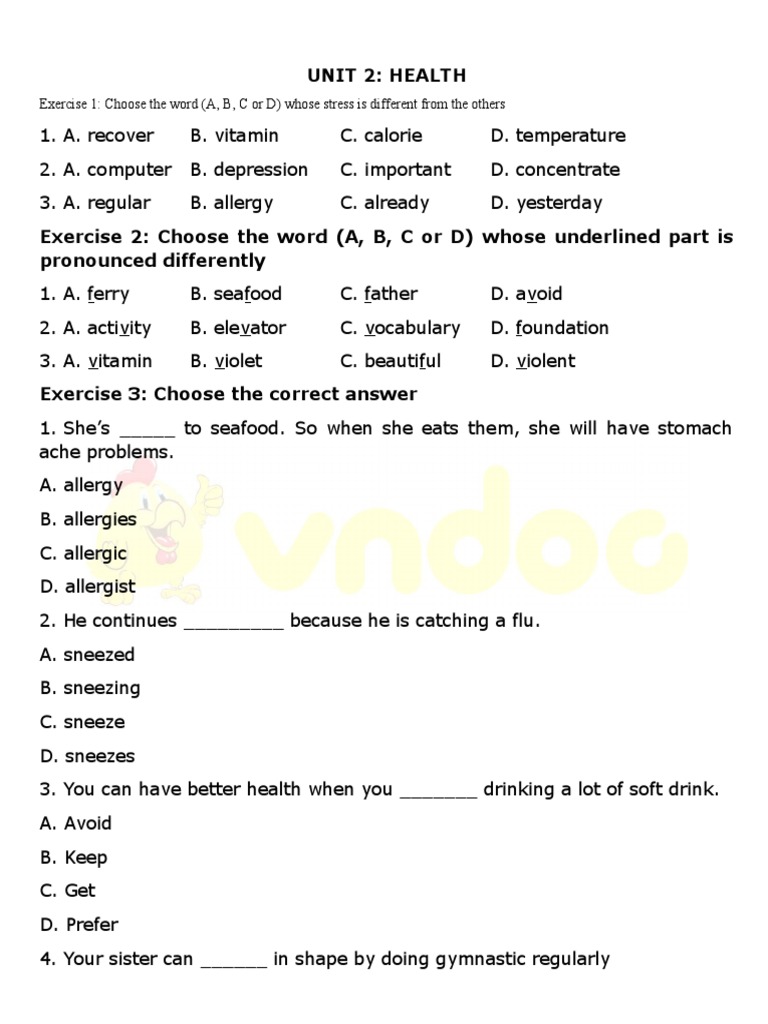 Unit 2 - Health Exercise 2 | PDF | Dieting | Nutrition
