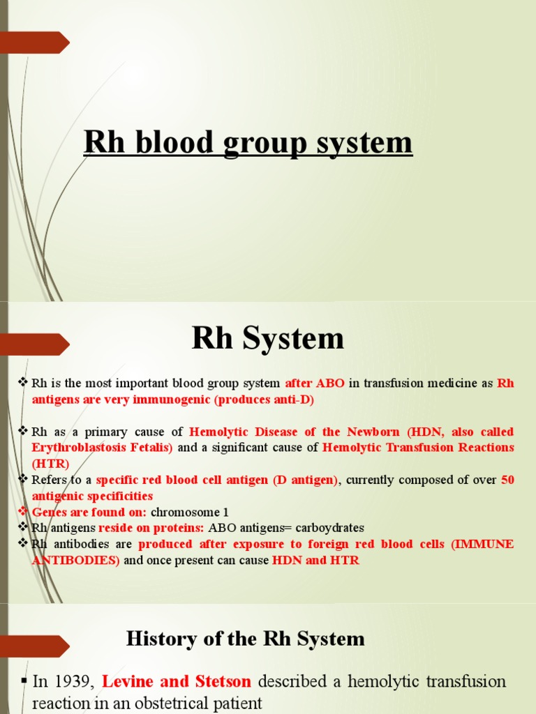 Imhm321 Week 5 Lecture - RH Blood Group System | PDF