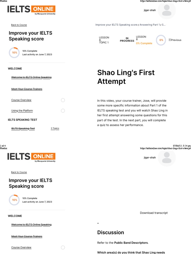 Shao Lings First Attempt | PDF | International English Language Testing ...