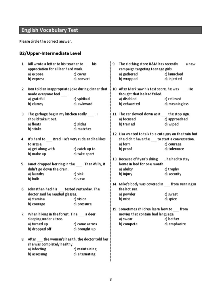 Extracted Pages From English Vocabulary Test EnglishCurrent | PDF