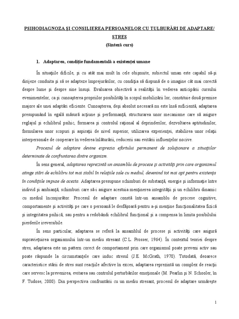Tulburari - Adaptare Sinteza - Curs | PDF