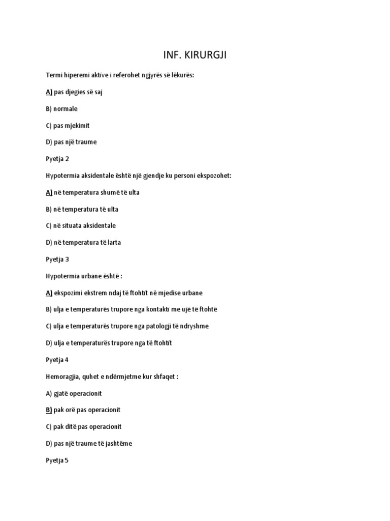 Inf. Kirurgji: A) Pas Djegies Së Saj | PDF