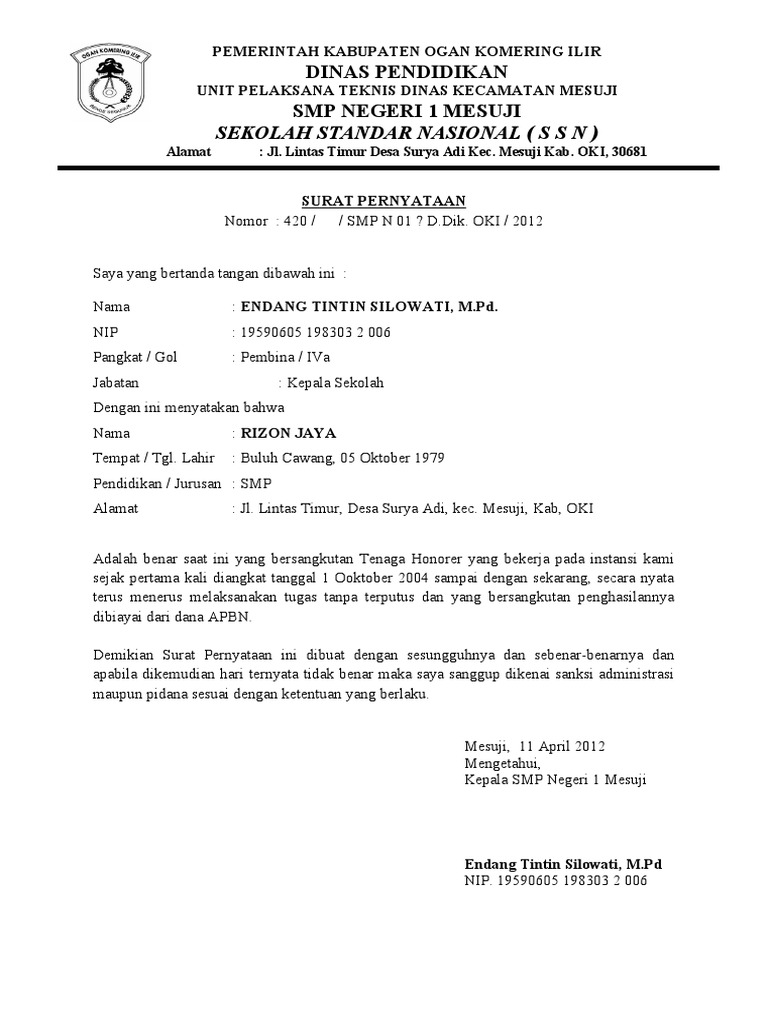 Surat Pernyataan Honor | PDF