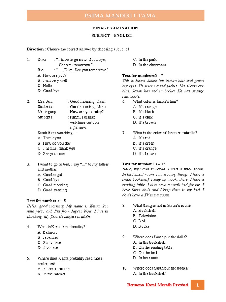 English Final Exam for Students | PDF