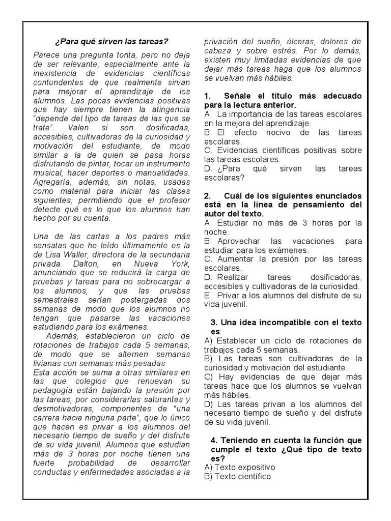 Para Qué Sirven Las Tareas | PDF