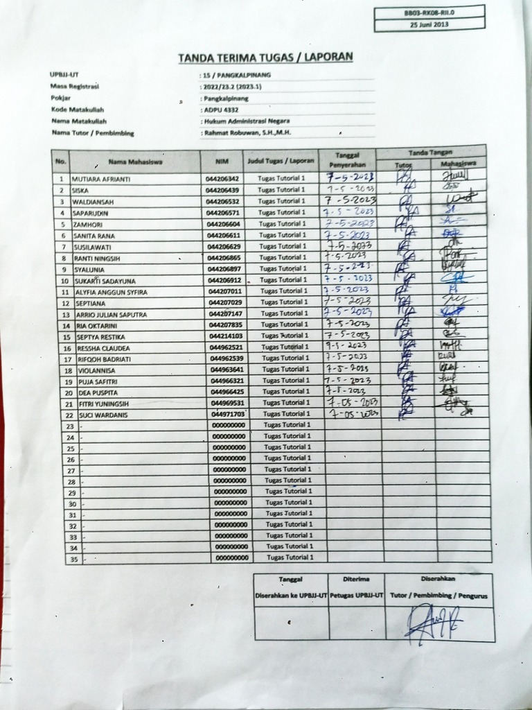 Tanda Terima Tugas Han 2 | PDF