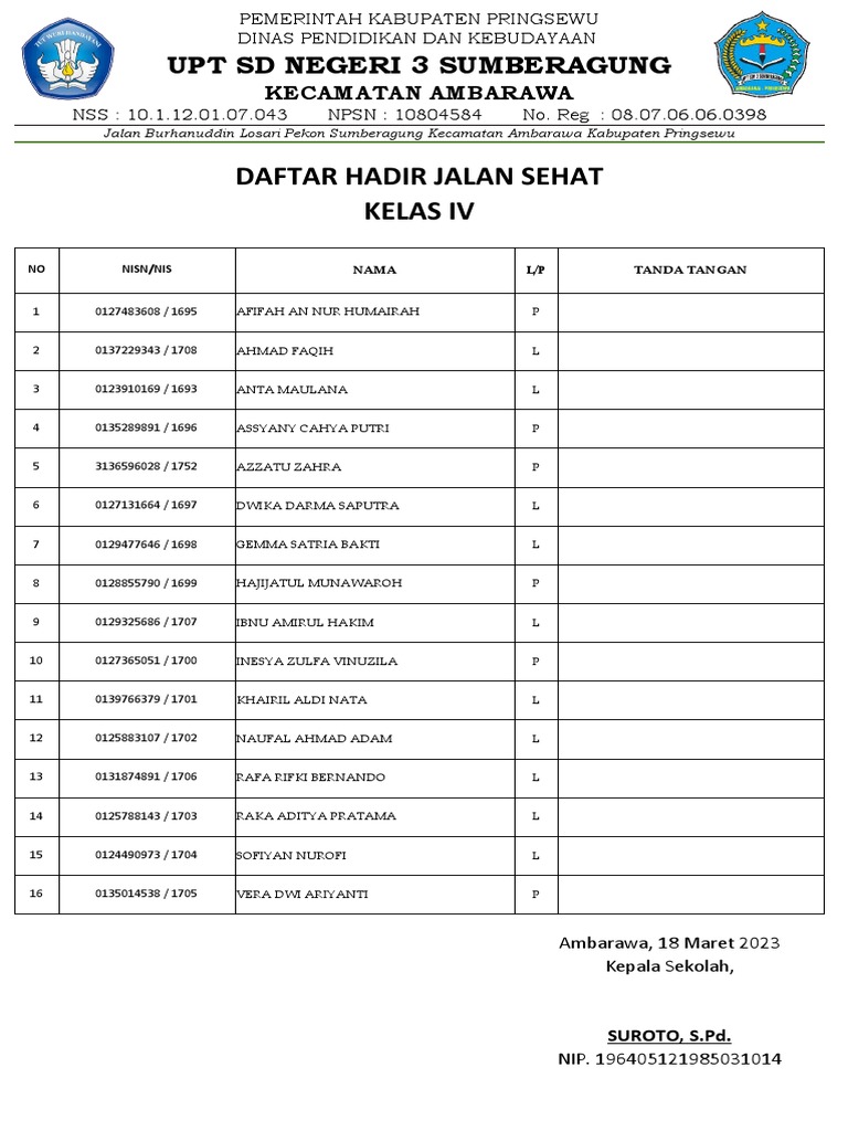 Daftar Hadir Jalan Sehat | PDF