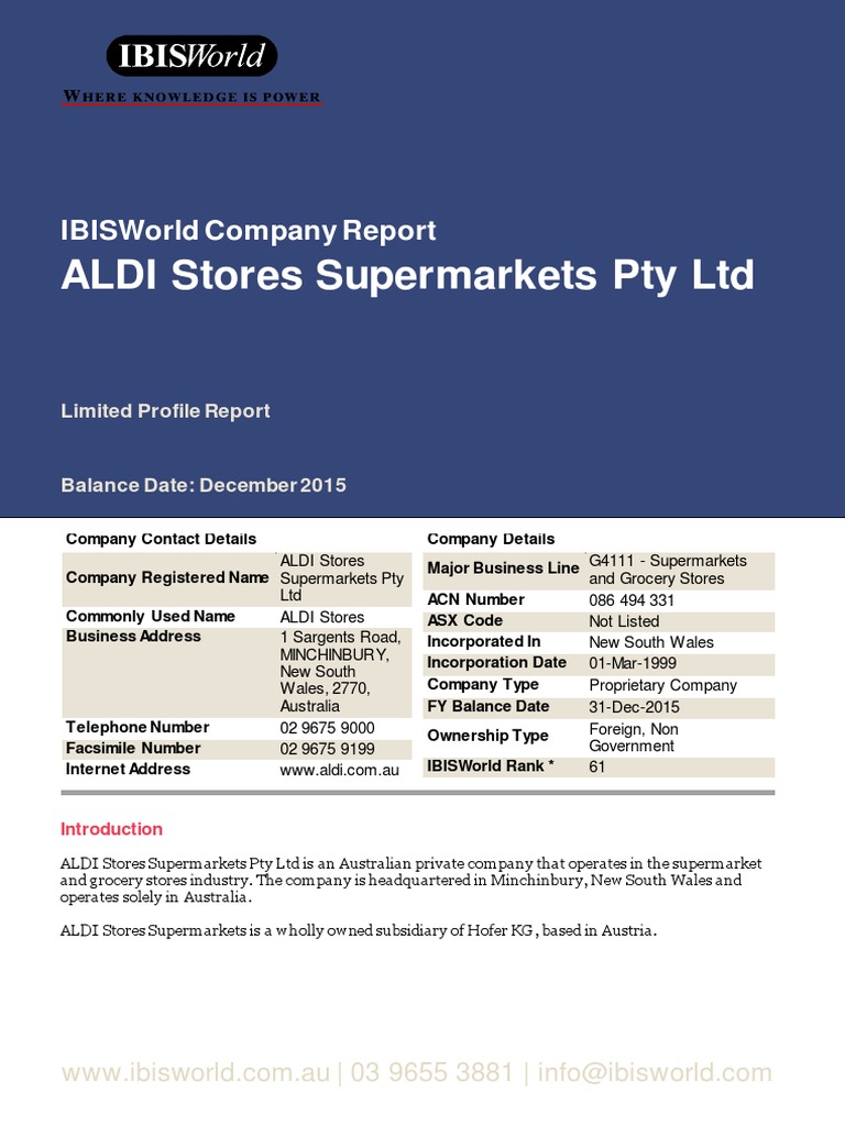 Aldi Stores Supermarkets Pty LTD Dec 2015 | PDF | Business | Finance ...