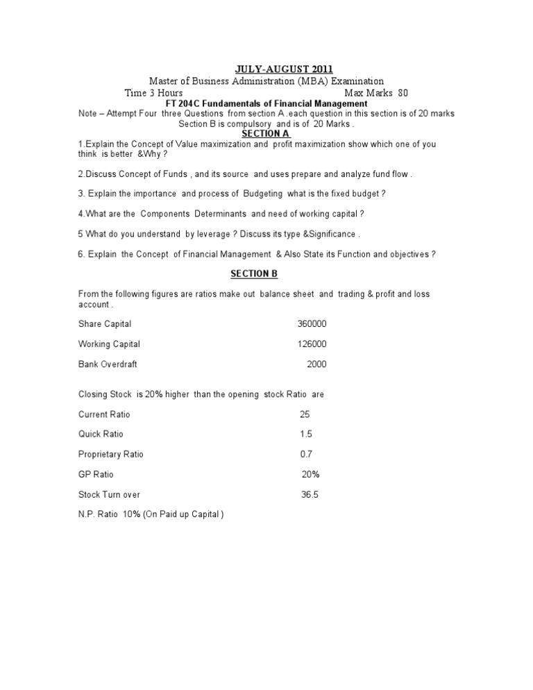 FM Paper 2nd Sem | PDF | Career & Growth
