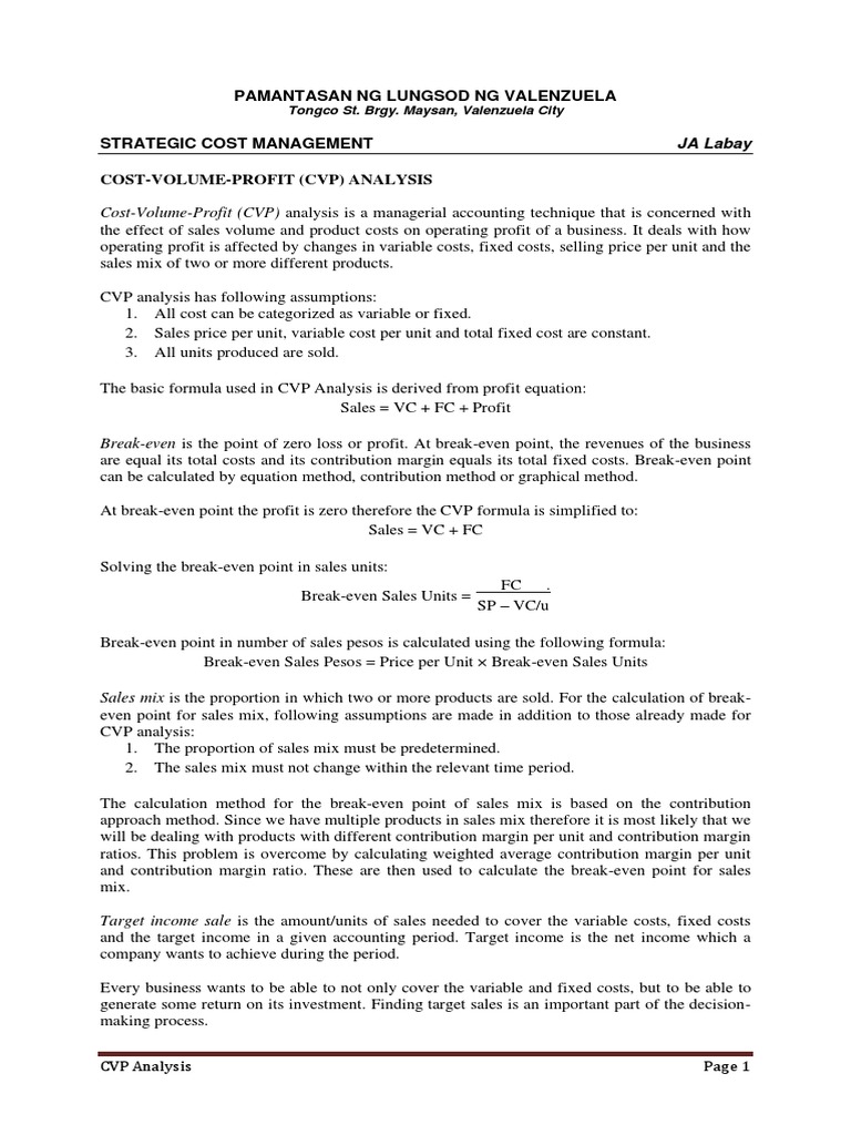 Cost Volume Profit Analysis | PDF