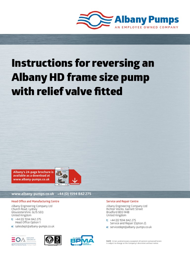 Reversing Albany HD Pump Instructions | PDF | Pump | Valve