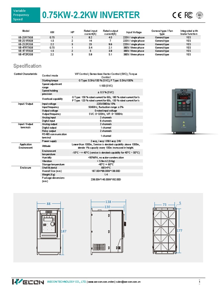 0.75KW-2.2KW Inverter Specifications | PDF