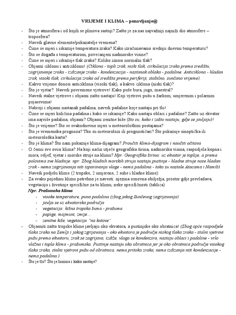 Vrijeme I Klima - Ponavljanje | PDF