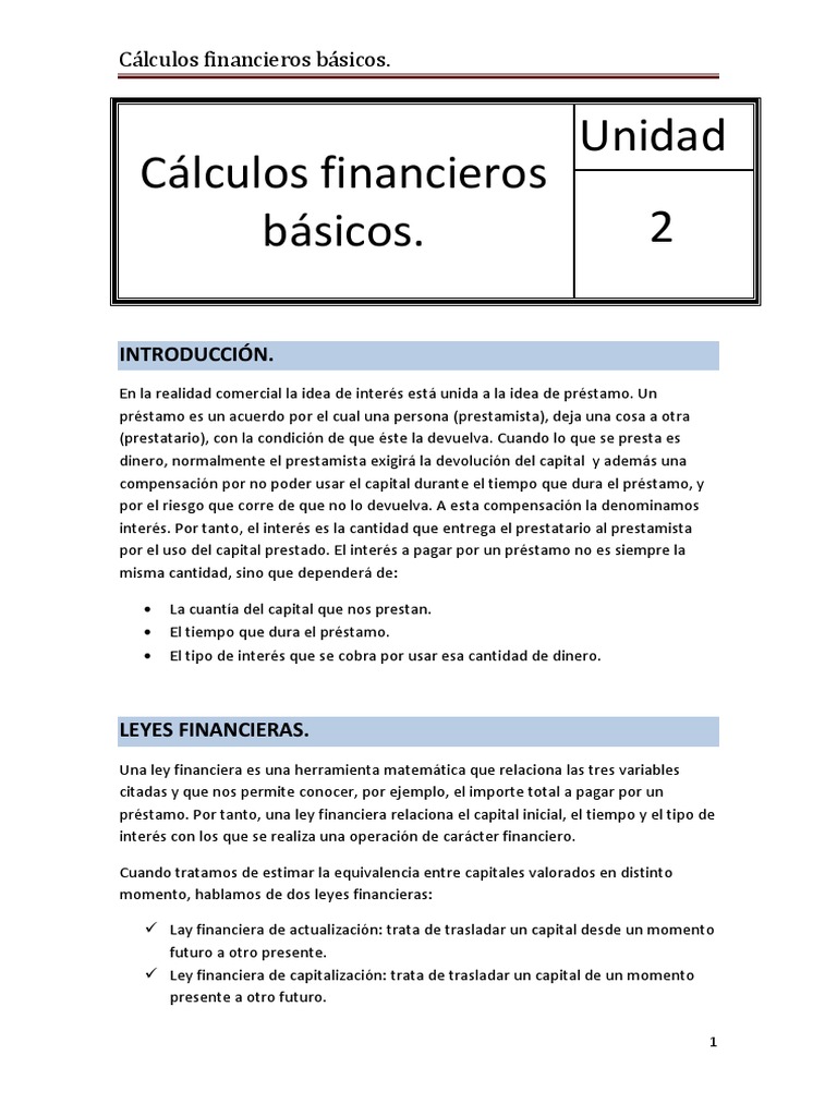 CAlCULOS FINANCIEROS BÁSICOS. | PDF