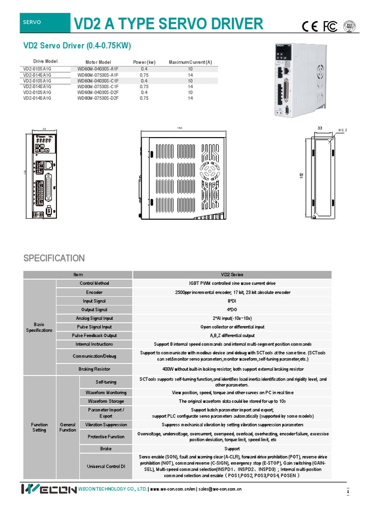 VD2 Servo Drive Specifications Manual | PDF | Electric Motor ...