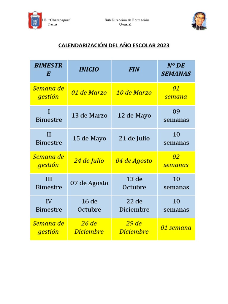 Calendarización Del Año Escolar 2023 | PDF