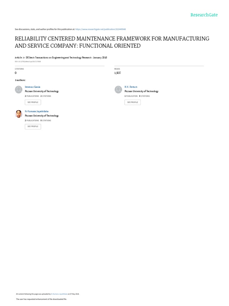 Reliability Centered Maintenance Framework For Manufacturing and ...