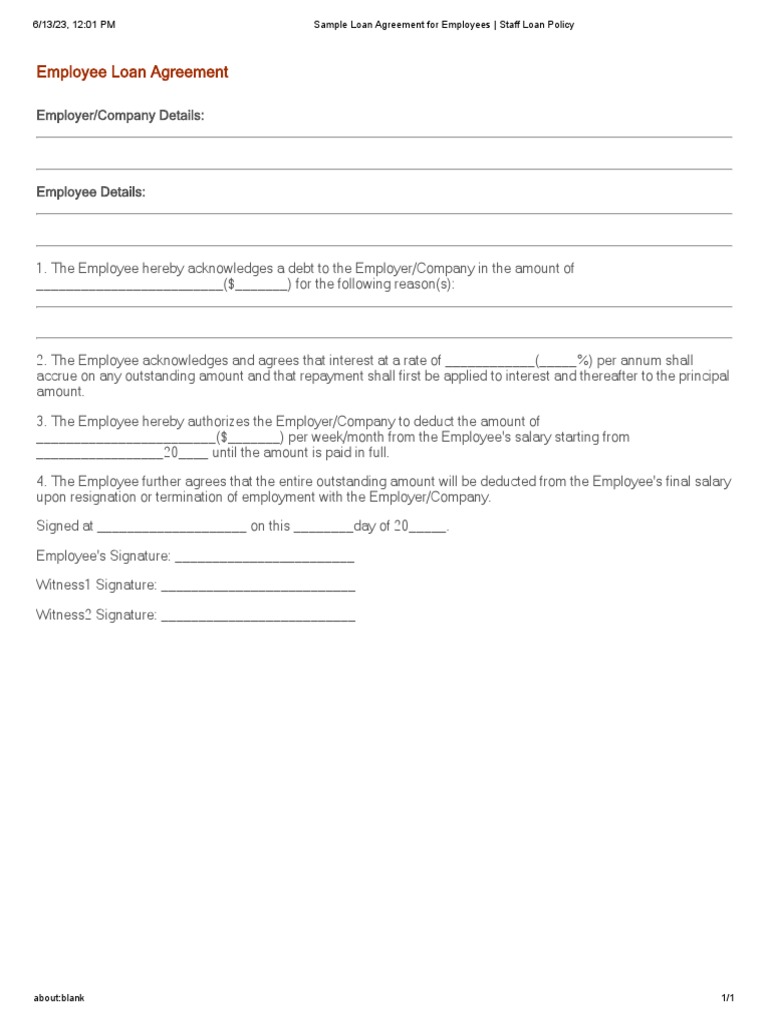 A. Sample Loan Agreement for Employees | PDF
