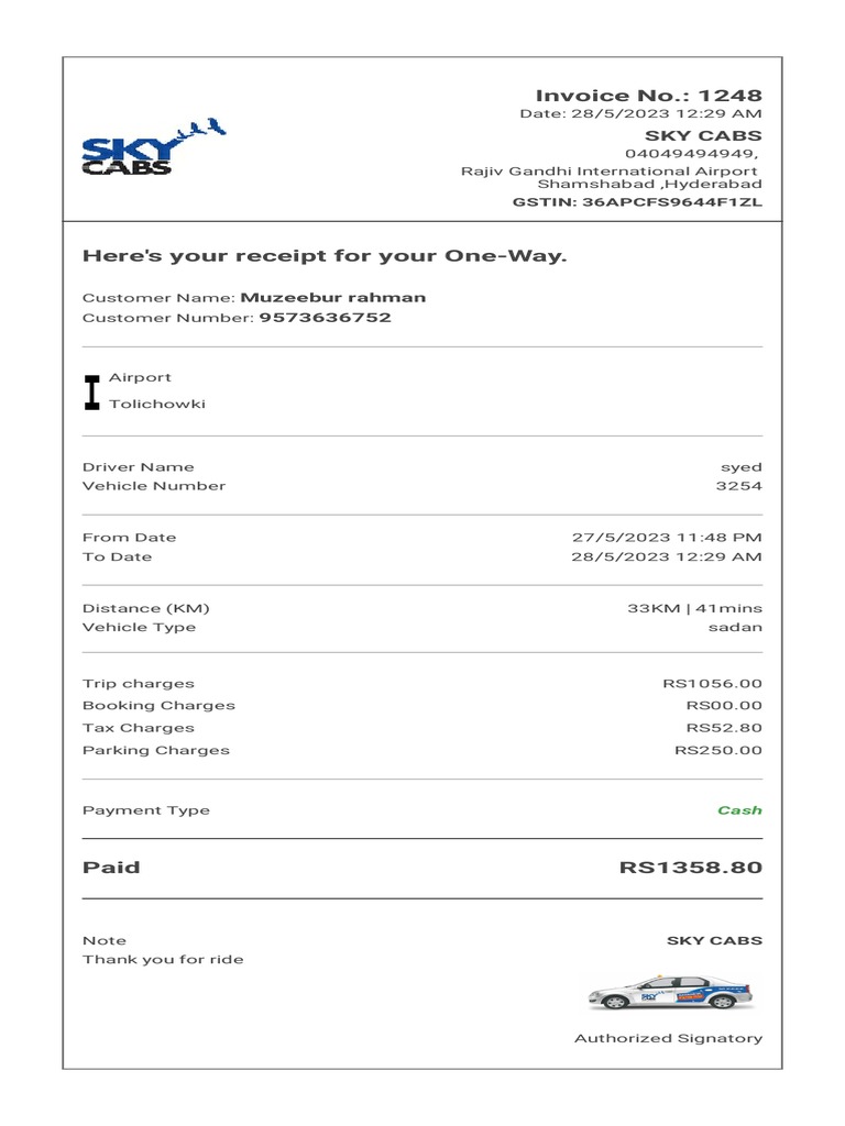Sky Cabs e - Invoice | PDF