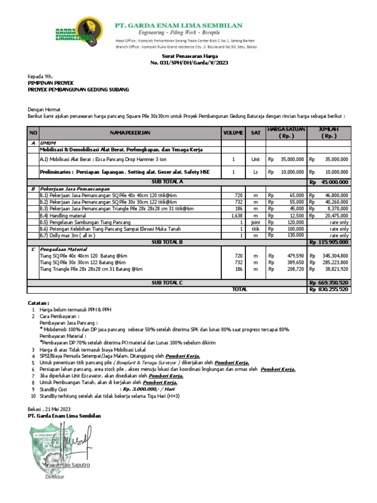 Pancang GARDA 40x40 Exca Pancang Subang | PDF