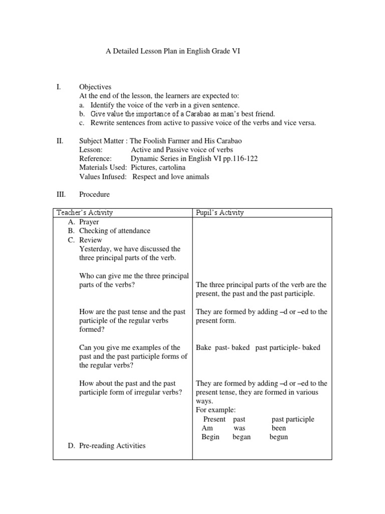 Sample Lesson Plan | PDF | Verb | Linguistics