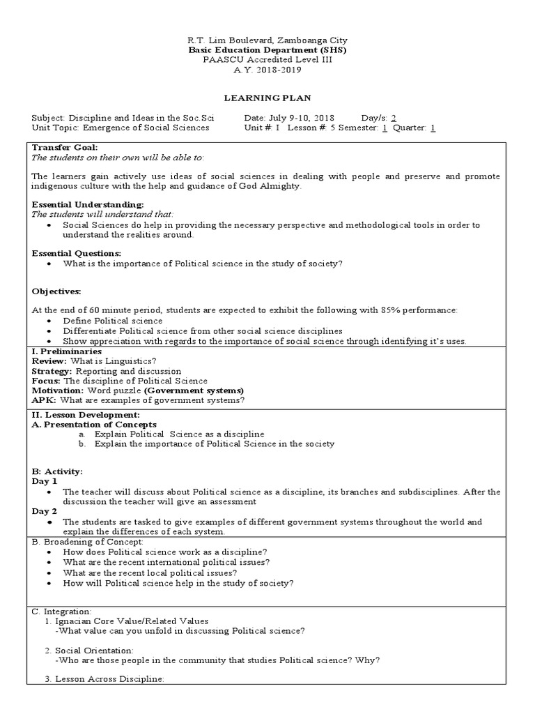DISS Learning Plan #5 | PDF