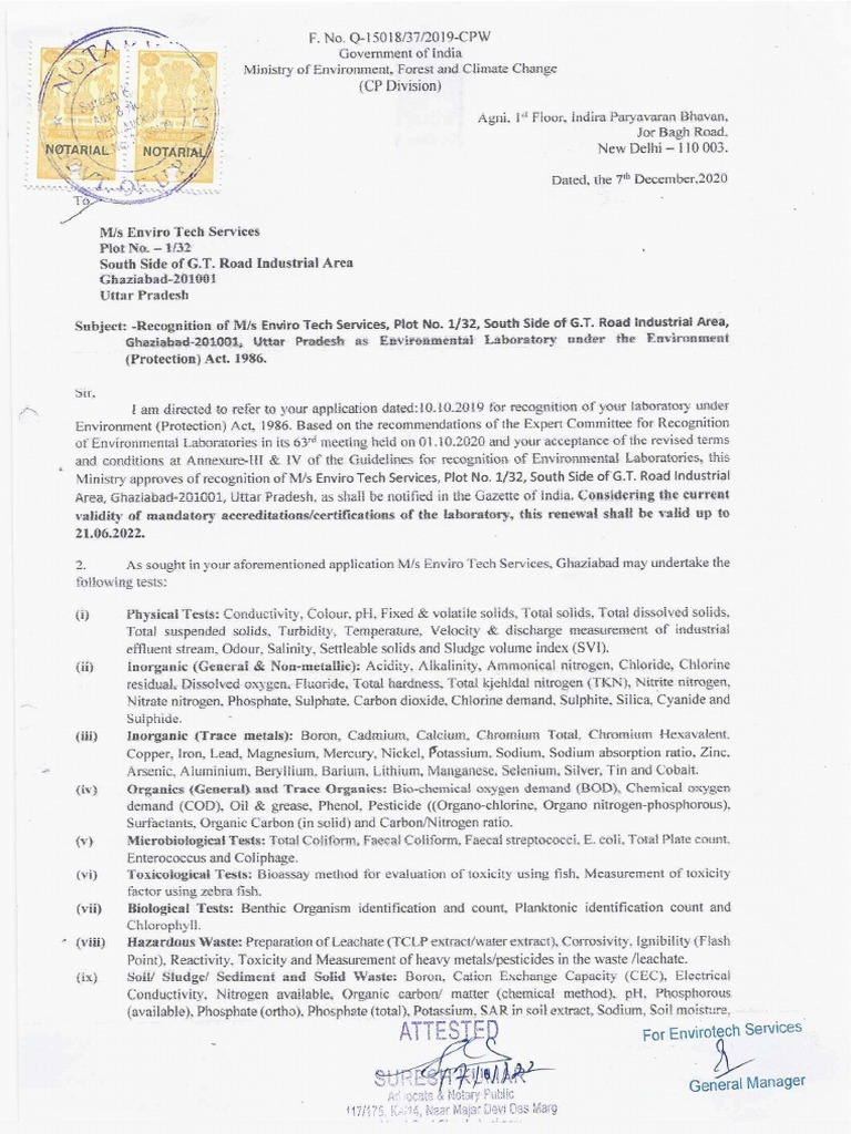 MOEF & NABL Certificate | PDF