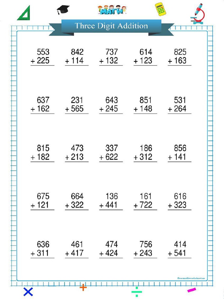 Three Digit Addition Worksheet Printables Free | PDF