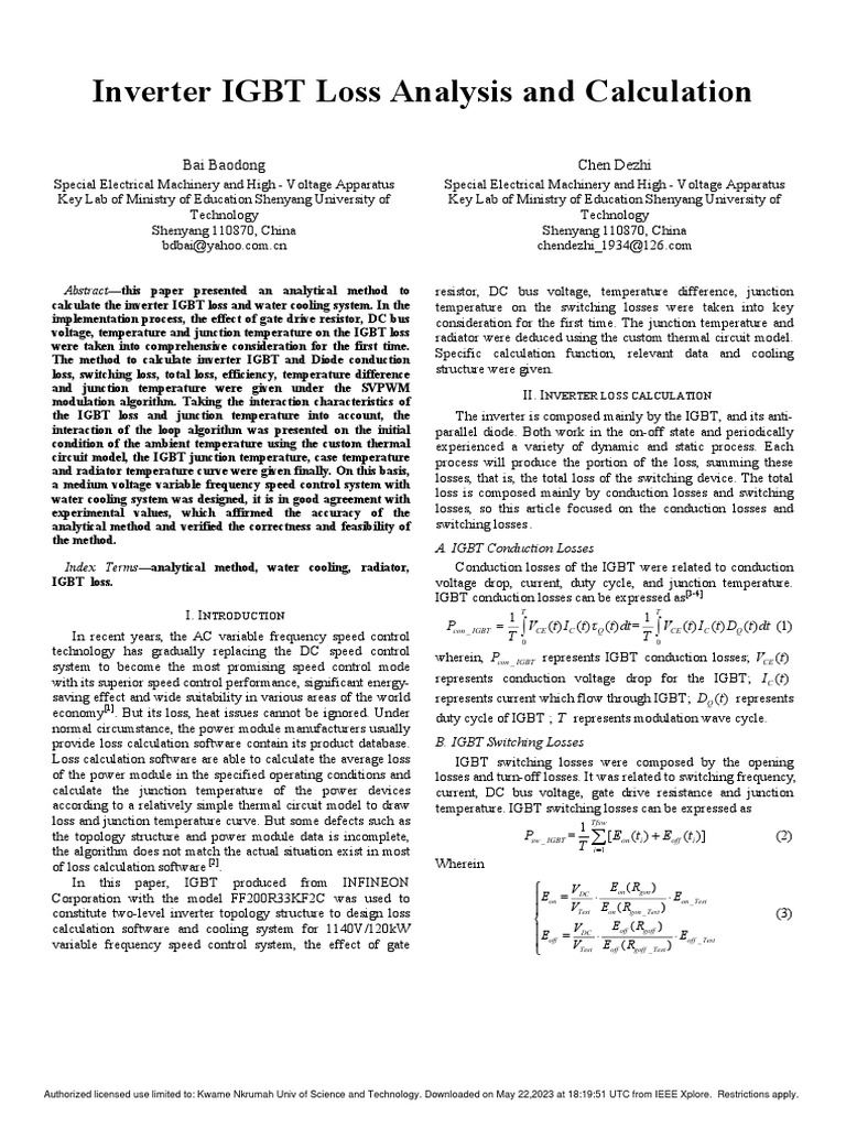 62 Inverter IGBT Loss Analysis and Calculation | PDF | Science & Mathematics