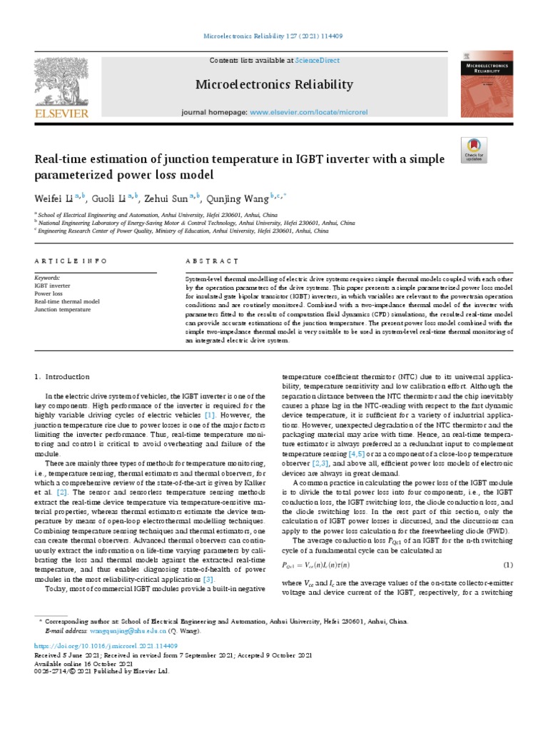 65 Real Time Estimation Of Junction Temperature In Igbt Inverter With
