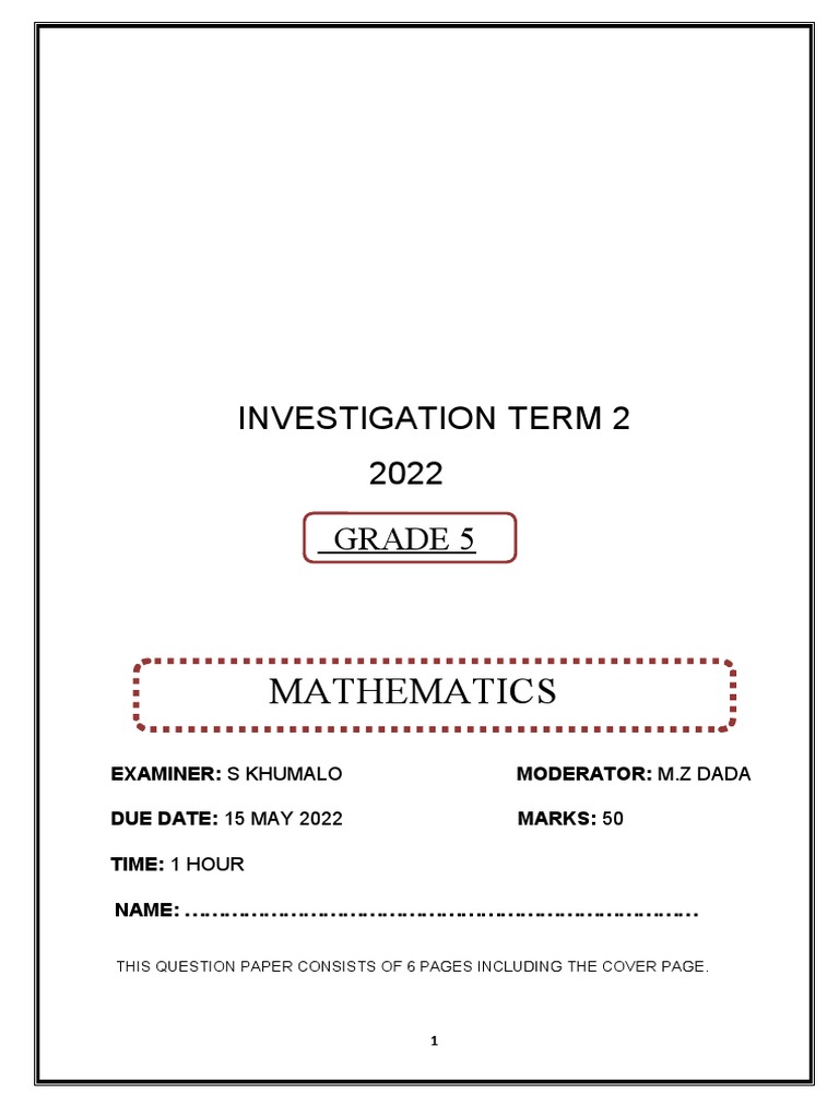 Grade 5term 2 Investigation 2022 - Copy | PDF | Triangle | Mathematics