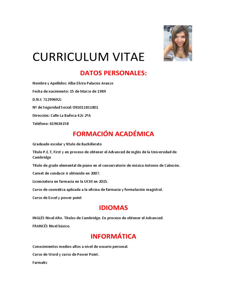 Curriculum Vitae: Datos Personales | PDF
