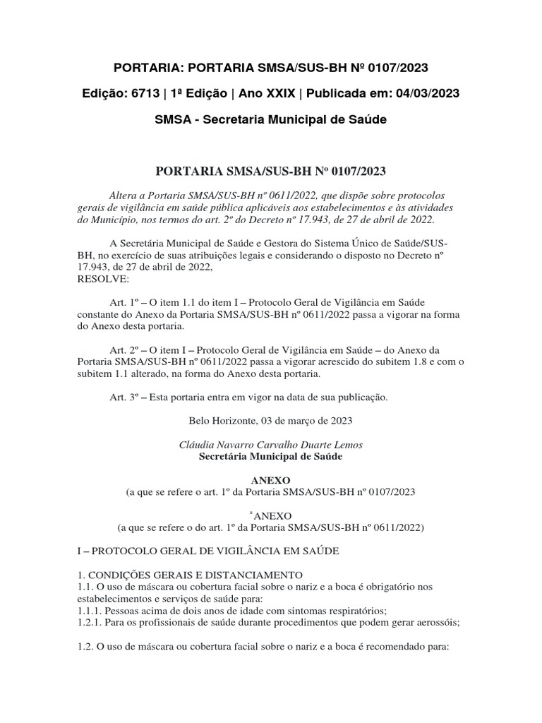 Portaria Smsa Sus BH #0107 2023 | PDF | Finanças e Administração de ...