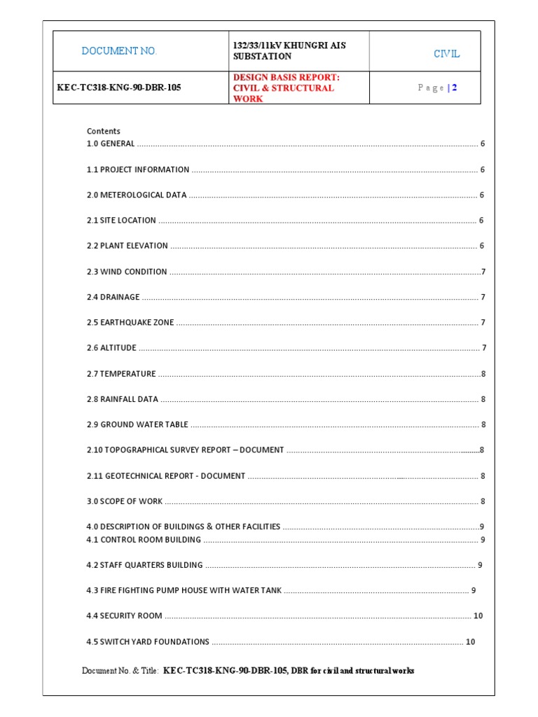 Document No. & Title:, DBR For Civil and Structural Works | PDF