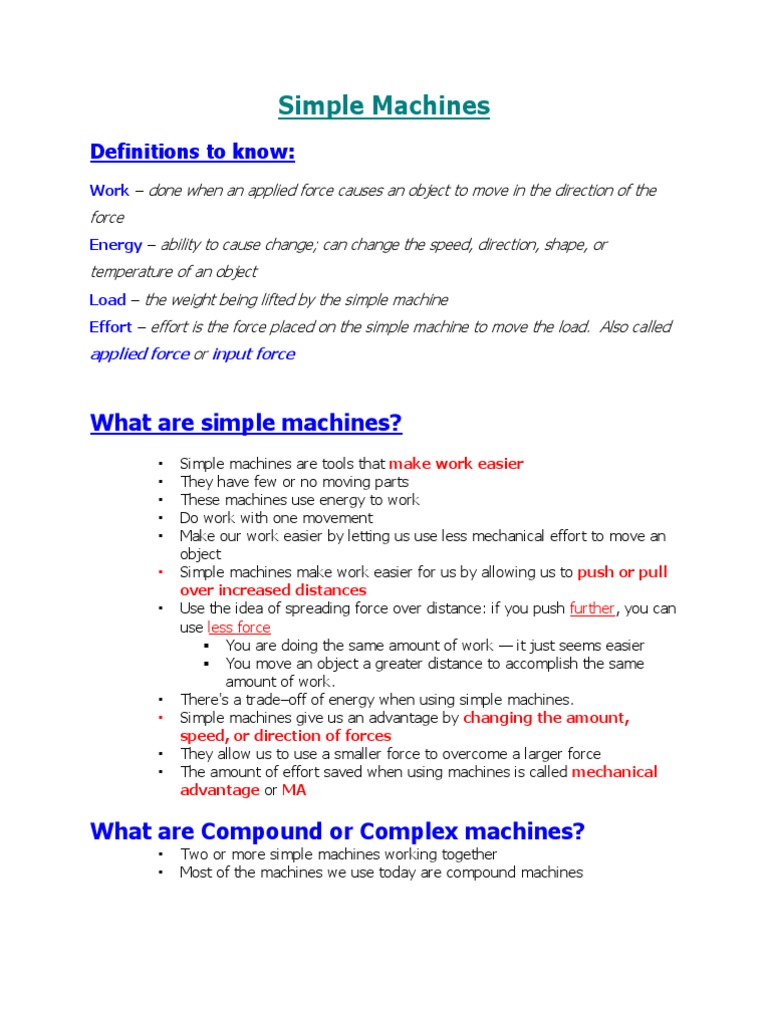 Review Simple Machines | PDF | Lever | Machines