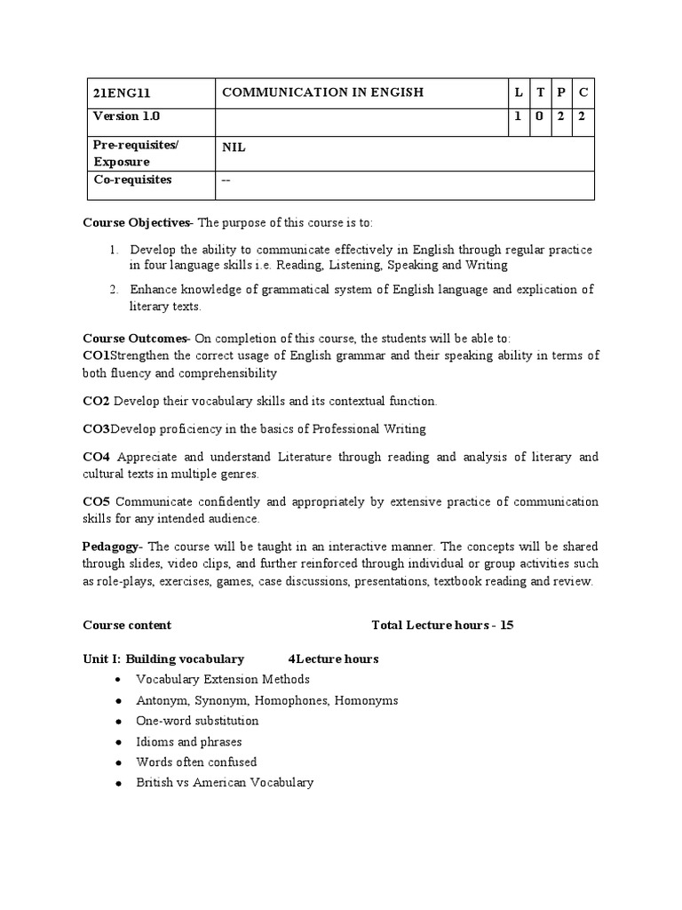 English Communication Course | PDF | Language Arts & Discipline