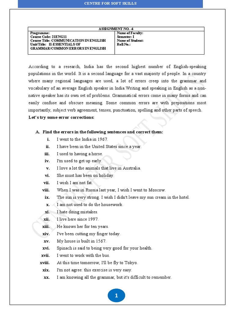 Assignment No - 6 - Common Errors | PDF | English Language | Linguistics