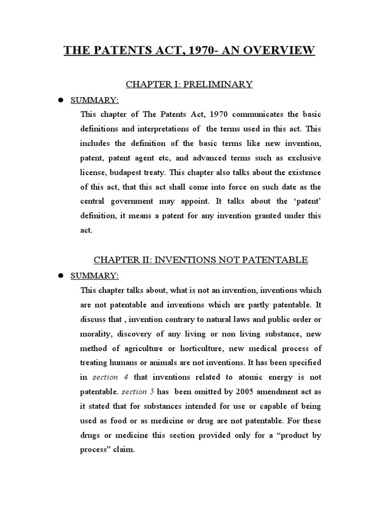 The Patents Act 1970 An Overview | PDF | Patent | Glossary Of Patent Law Terms