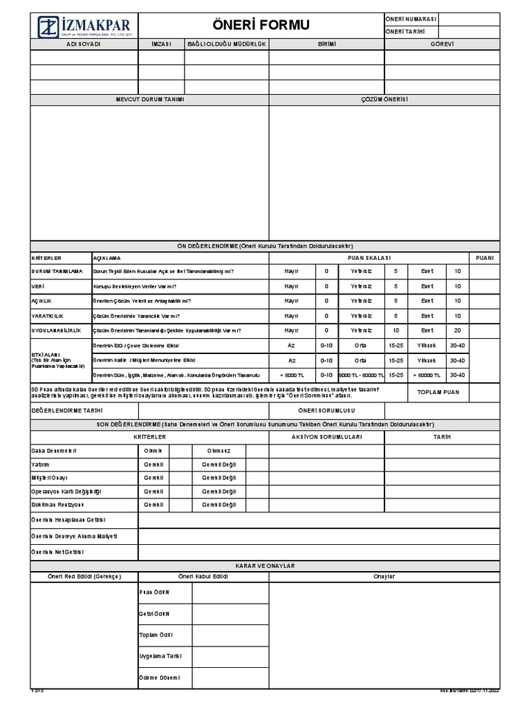 F.073 Öneri Formu - Rev02 | PDF