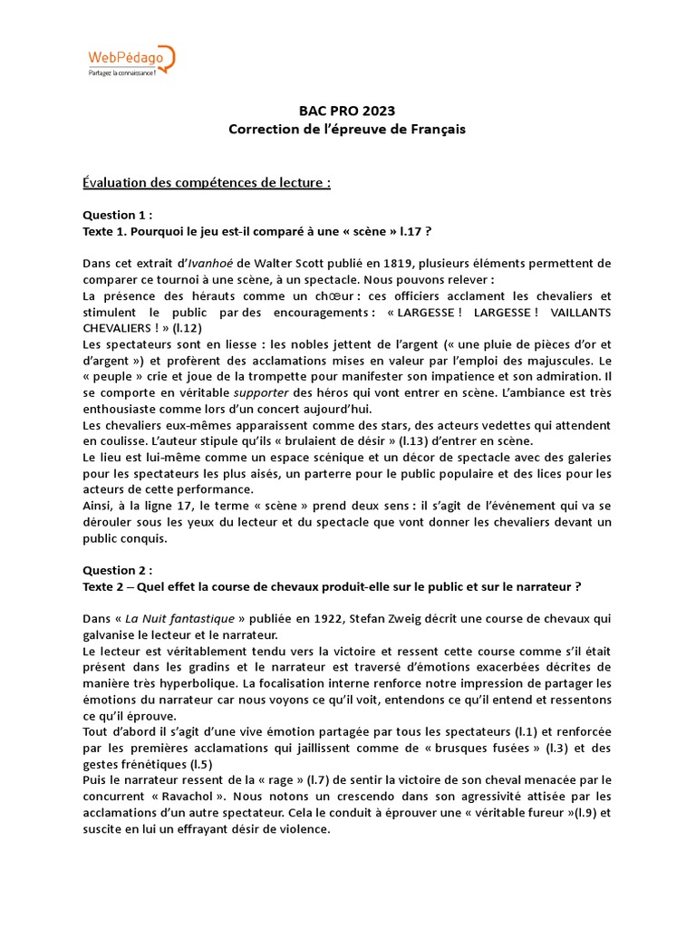 Correction Bac Pro Français 2023 | PDF | Télé-réalité | Échecs