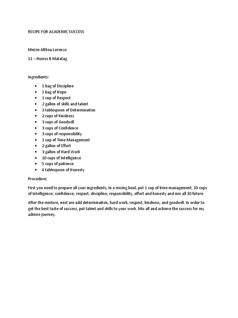 Recipe for Academic Success | PDF | Self-Improvement