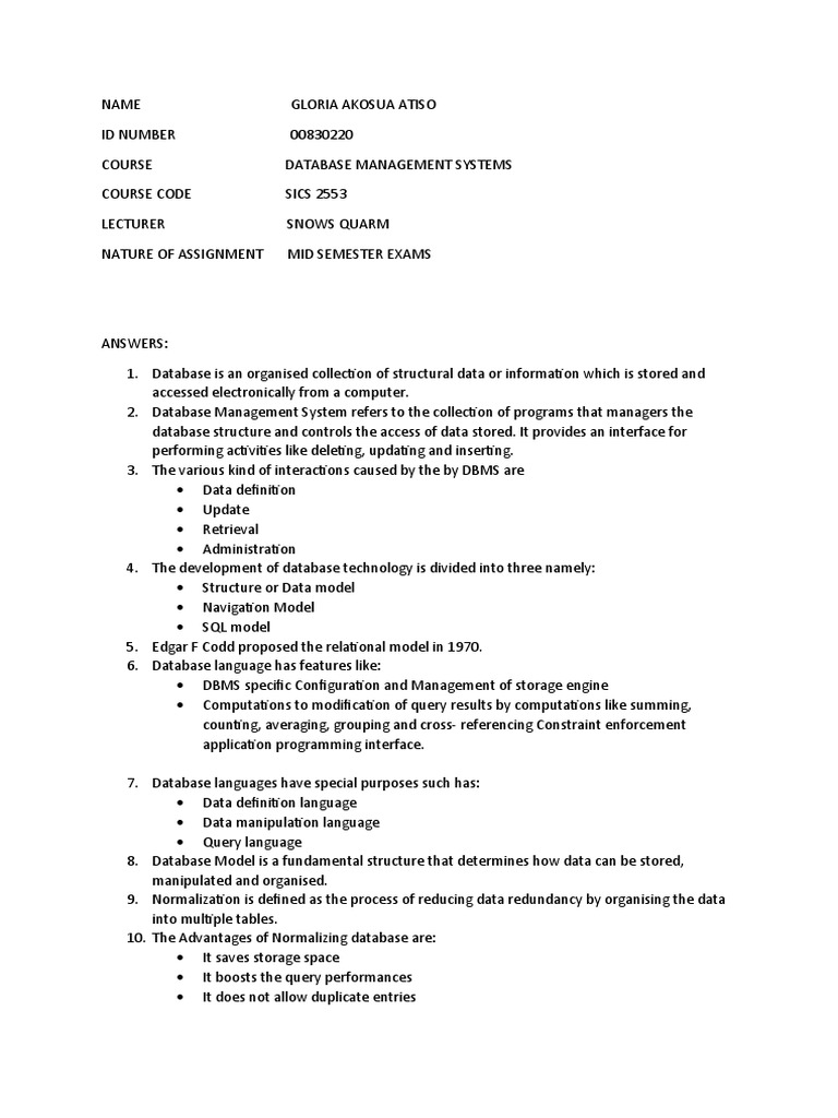 Databse Midsem | PDF