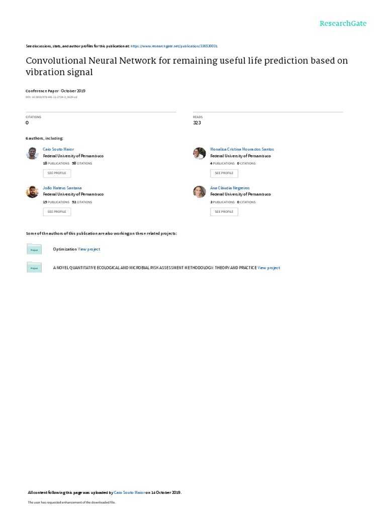2019convolutional Neural Network For Remaining Useful Life Prediction Based On Vibration Signal ...