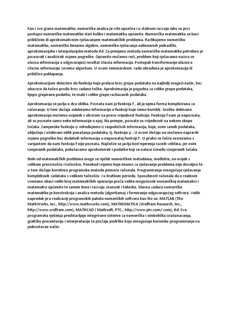 Numericke Metode Seminarski Rad | PDF