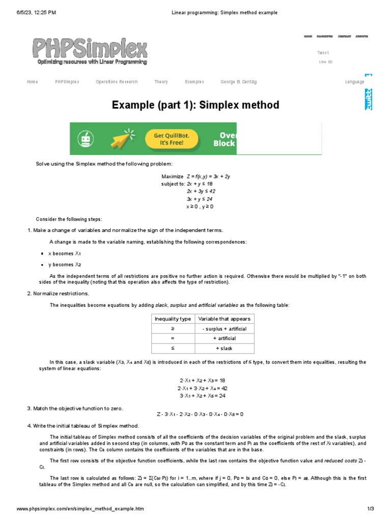 Linear Programming - Simplex Method Example | PDF Linear Programming - Simplex Method Example | PDF